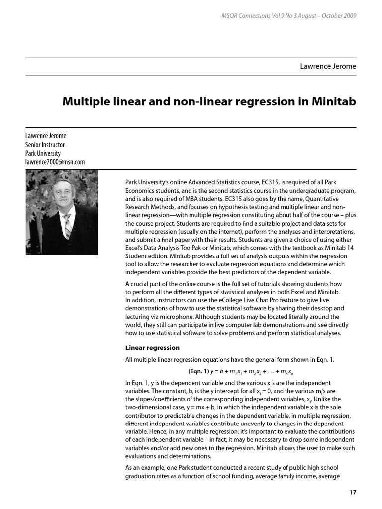 Multiple Linear and Non-Linear Regression in Minitab: Lawrence Jerome | Download Free PDF ...