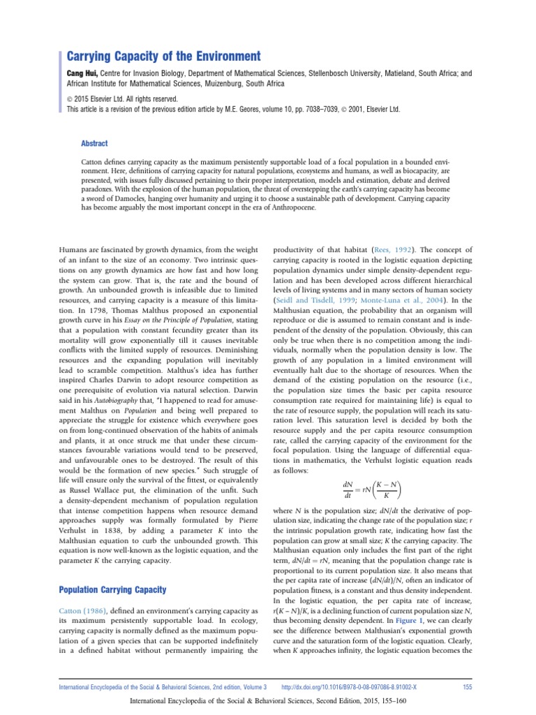 Carrying Capacity Elsevier-1 | PDF | Sustainability | Ecology