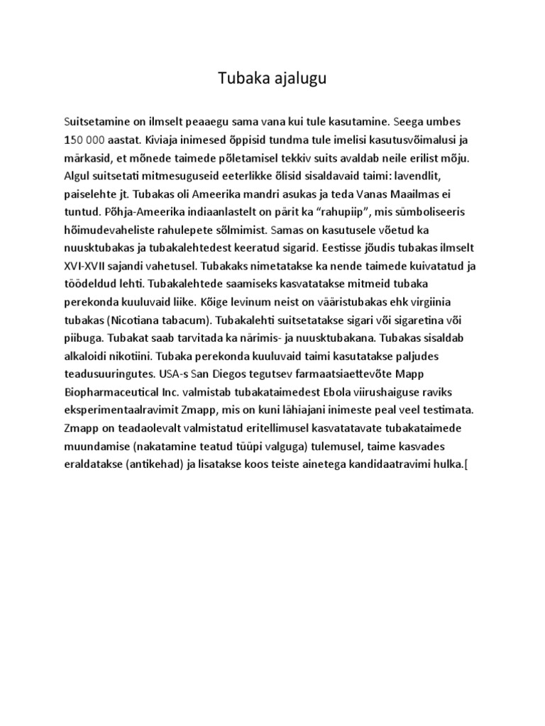 Tubaka Ajalugu | PDF