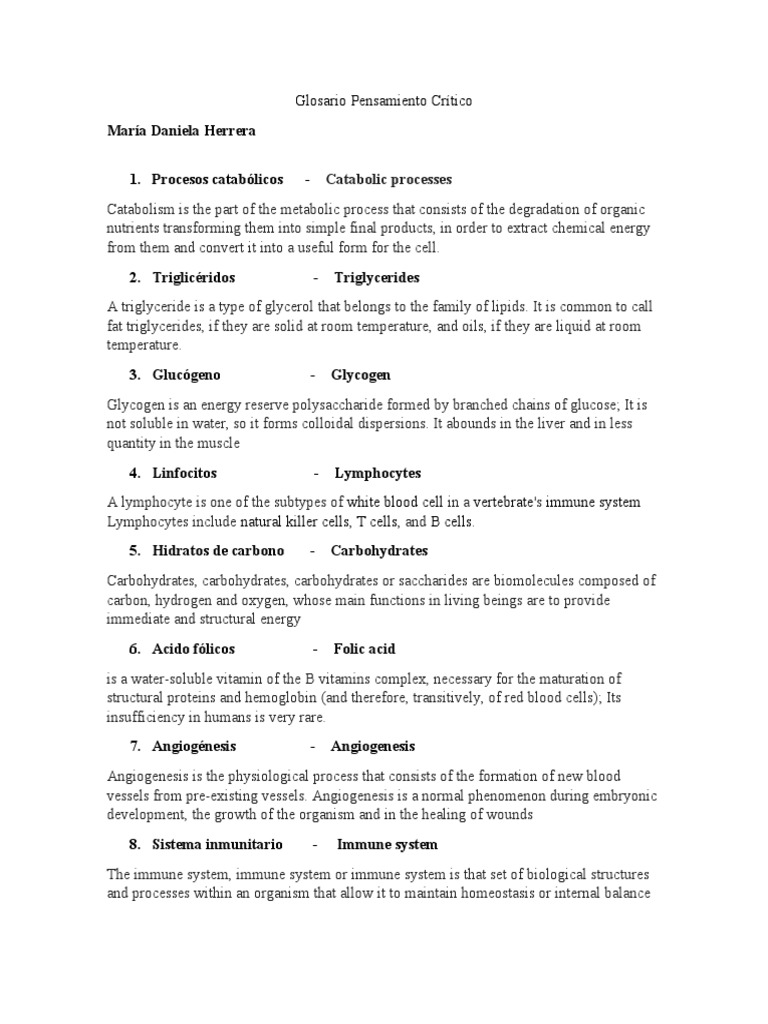Glosario Pensamiento Crítico | PDF | Metabolism | Carbohydrates