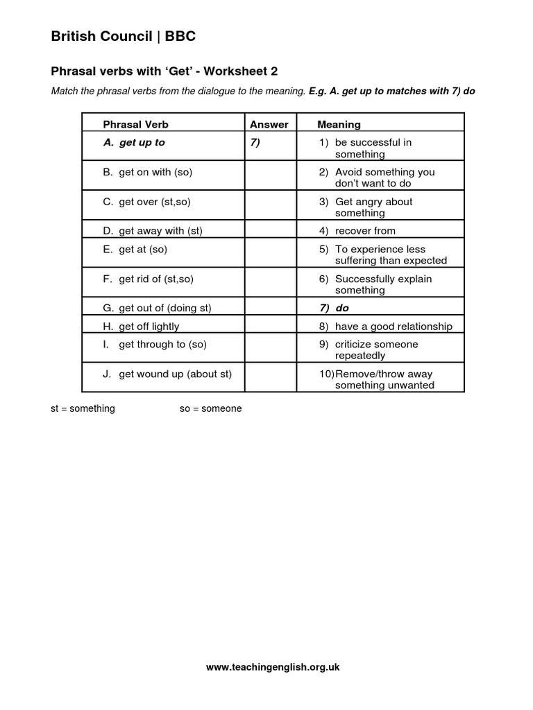 British Council - BBC: Phrasal Verbs With Get' - Worksheet 2 | PDF ...