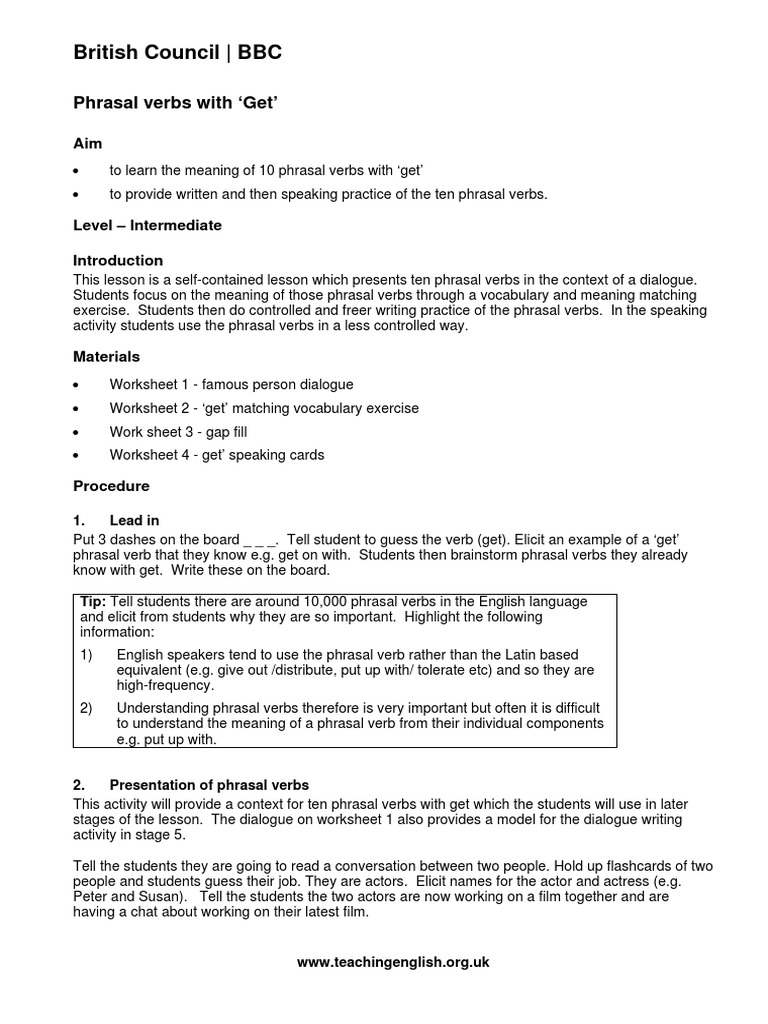Phrasal Verbs with 'Get' Lesson Plan | PDF | Question | English Language