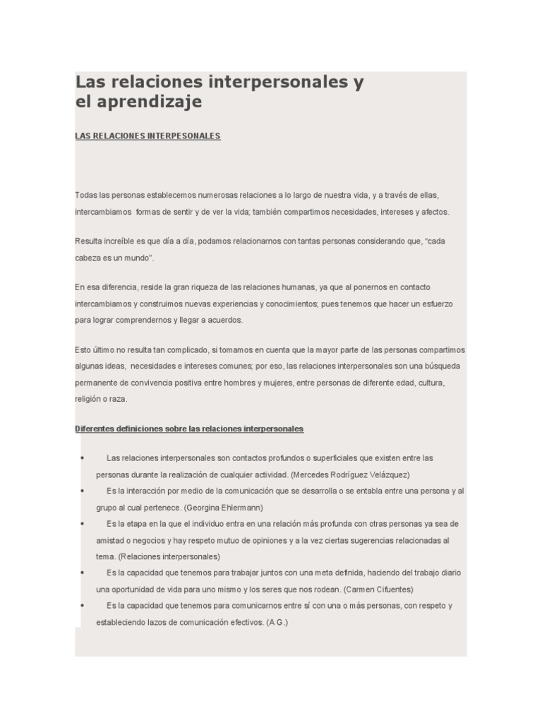 Las Relaciones Interpersonales | PDF | Relaciones interpersonales | Vida