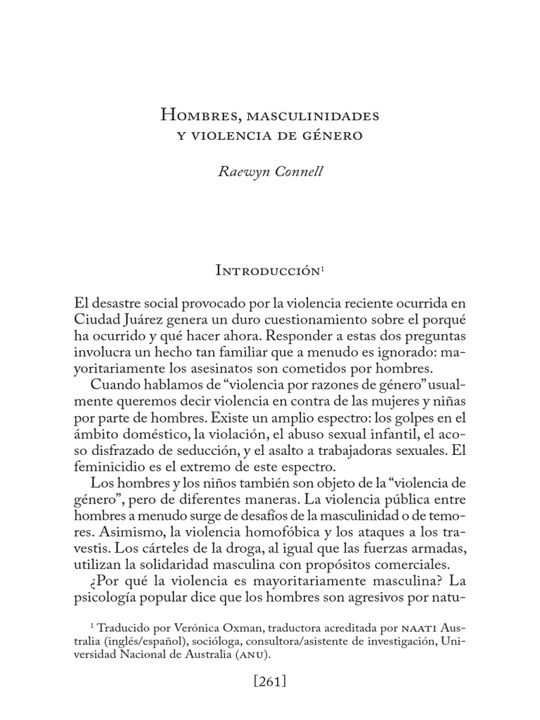 06 Hombres, Masculinidades y Violencia de G+®nero R. Connell | PDF | Masculinidad | La violencia ...