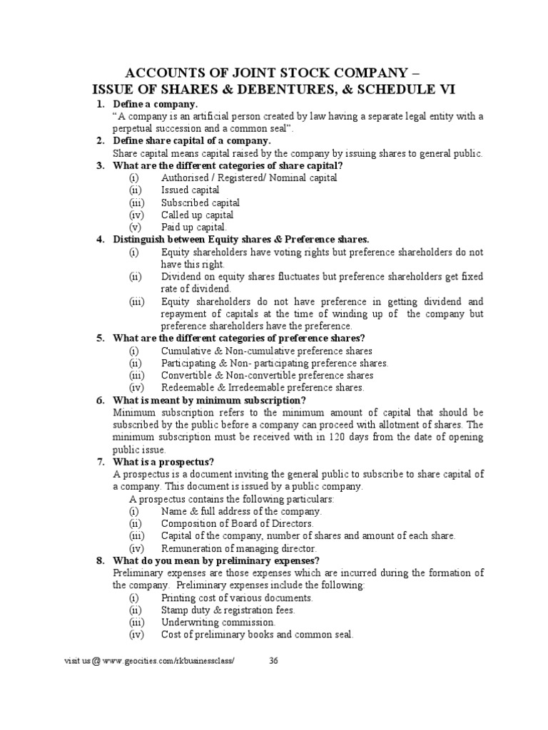 Accounts of Joint Stock Company - Issue of Shares & Debentures ...