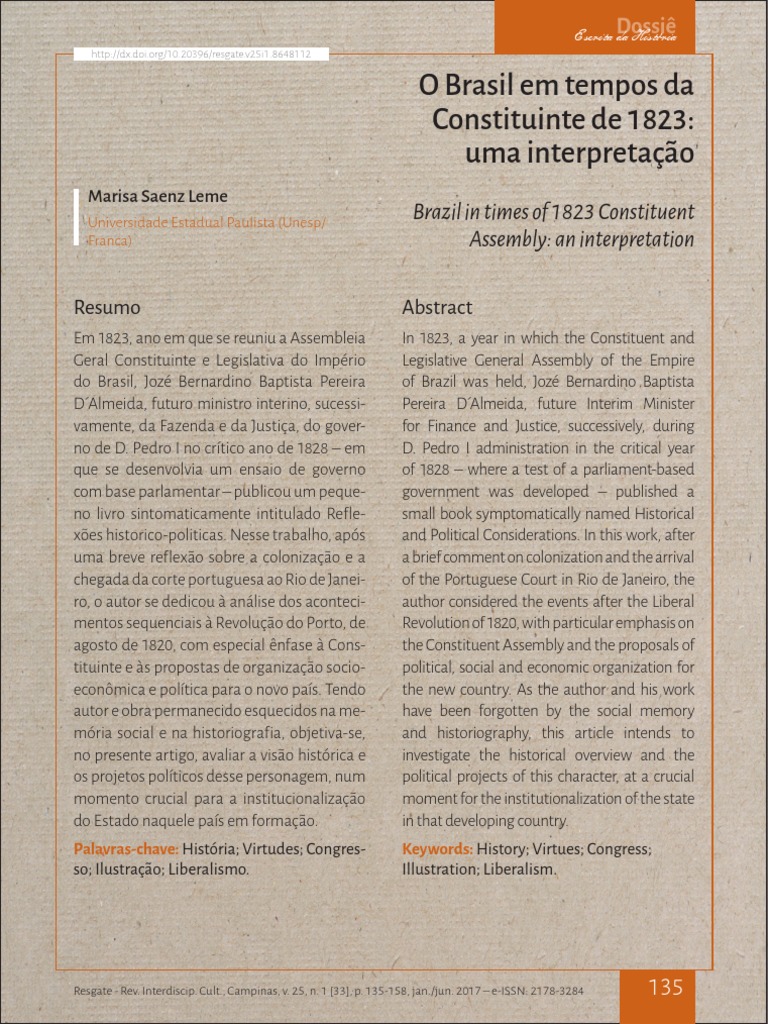 Marisa Saenz Leme - O Brasil em Tempos Da Constituinte de 1823 | PDF ...