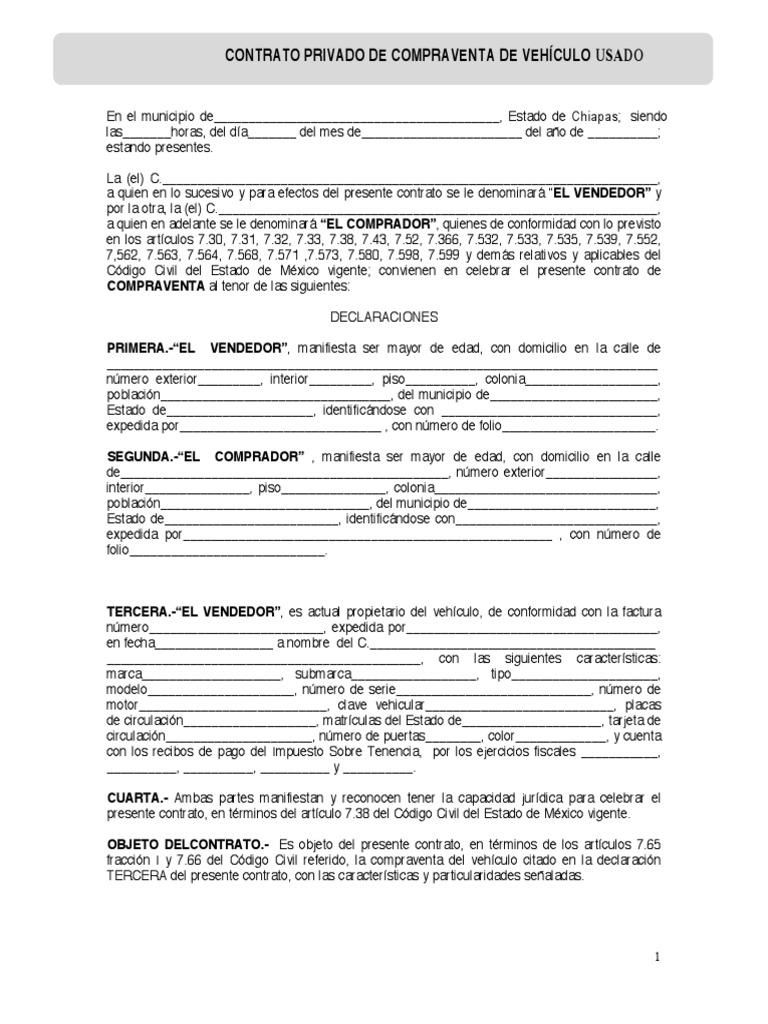 Contrato De Compra Y Venta De Autos Usados Pdf Jurisdicción