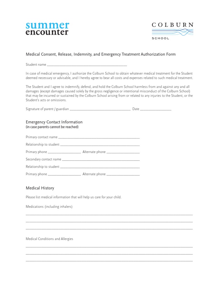 Medical Consent, Release, Indemnity, and Emergency Treatment ...