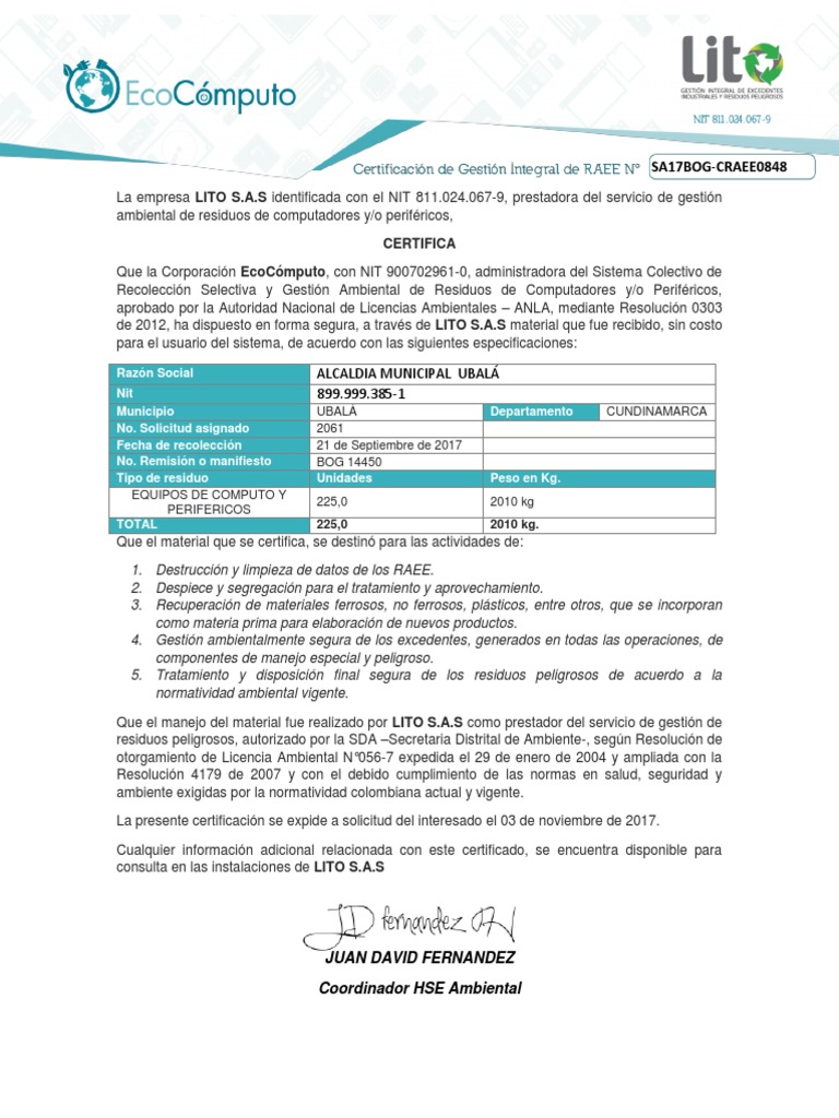 Certificado RAEE | PDF | Residuos | Business