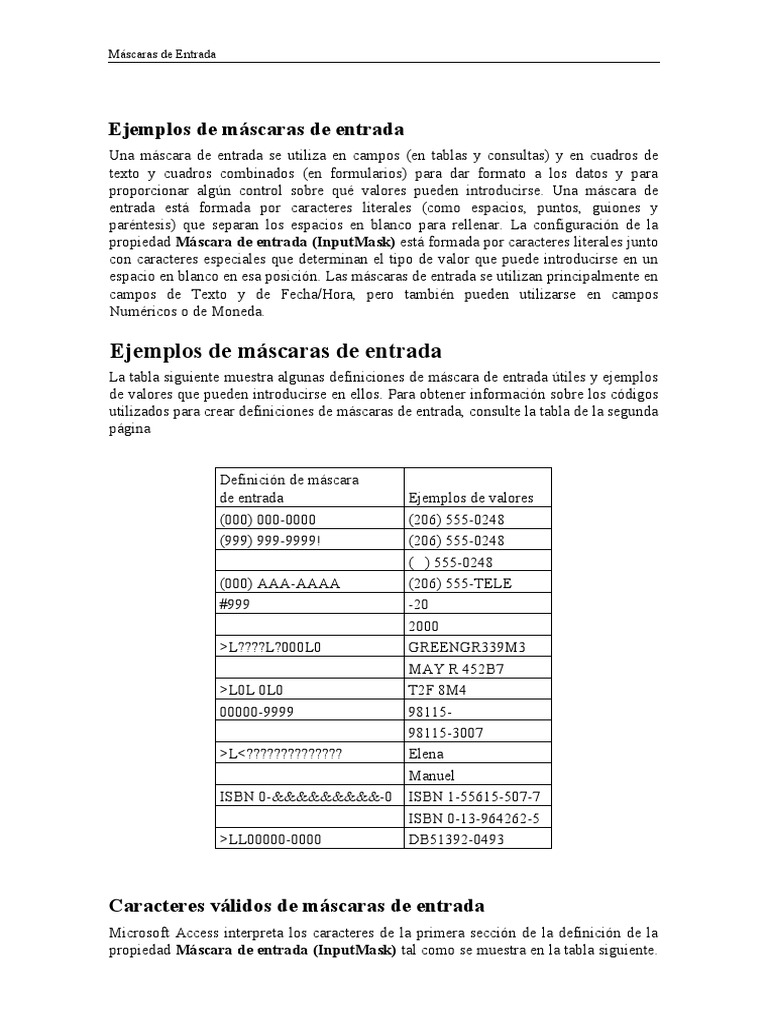 Mascaras de Entrada | PDF | Notación | Informática