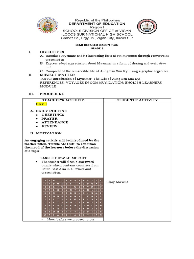 Aung San Suu Kyi Lesson Plan | PDF | Myanmar | Politics (General)