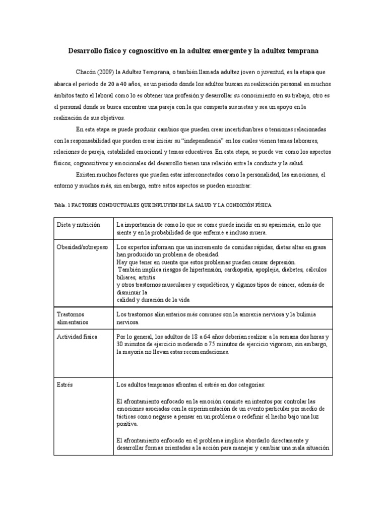 Desarrollo Físico y Cognoscitivo en La Adultez Emergente y La Adultez Temprana | PDF ...