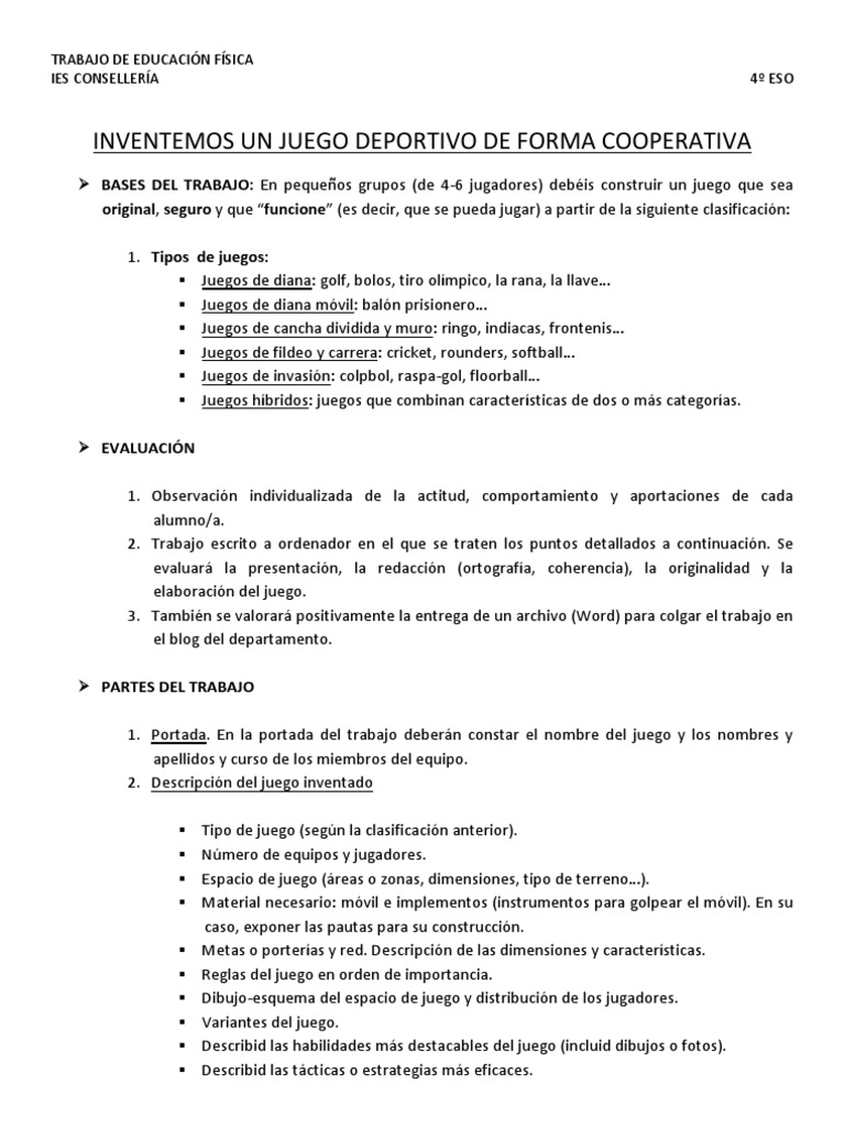 Inventemos Un Juego Deportivo de Forma Cooperativa | PDF | Juegos de ...
