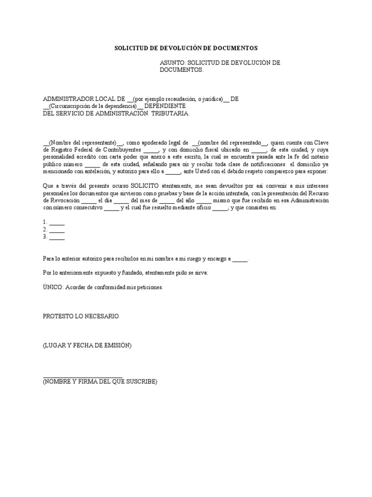 Solicitud de Devoluci N de Documentos | PDF