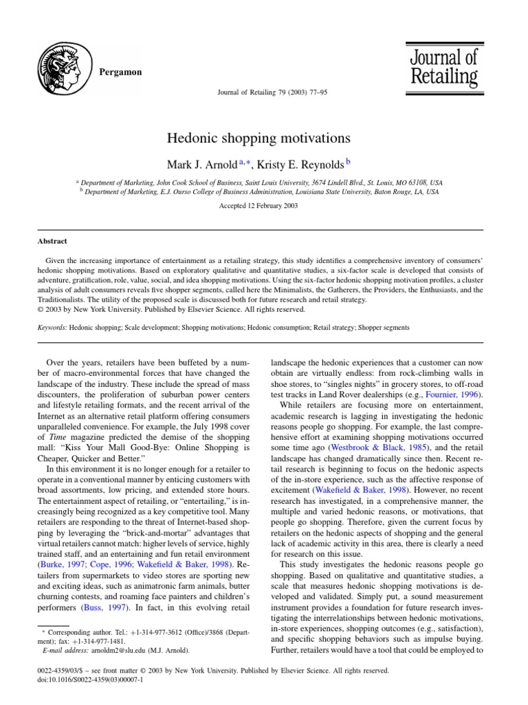 Hedonic Shopping Motivations | PDF | Factor Analysis | Validity ...