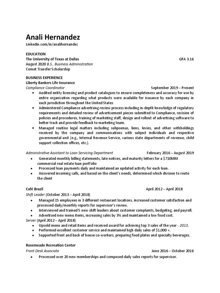 Anali Hernandez Resume | PDF | Regulatory Compliance | Sales Anali Hernandez Resume | PDF | Regulatory Compliance | Sales
