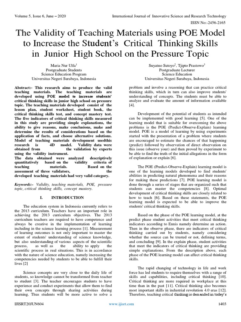 The Validity of Teaching Materials Using POE Model To Increase The ...