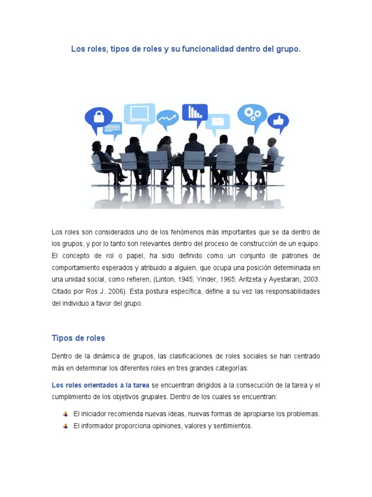 Los Roles, Tipos de Roles y Su Funcionalidad Dentro Del Grupo - Claudia ...