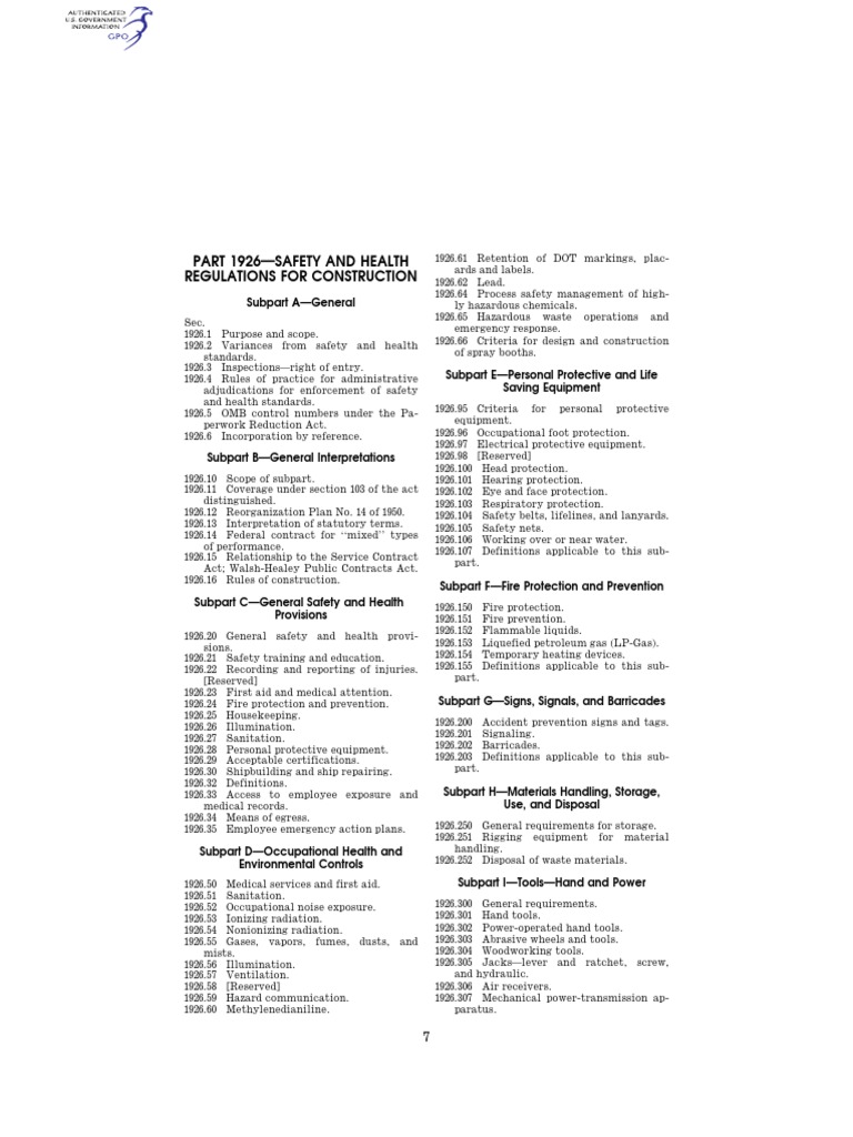 OSHA CFR 29 Part 1926 - 2016 PDF | PDF | Scuba Diving | Occupational ...