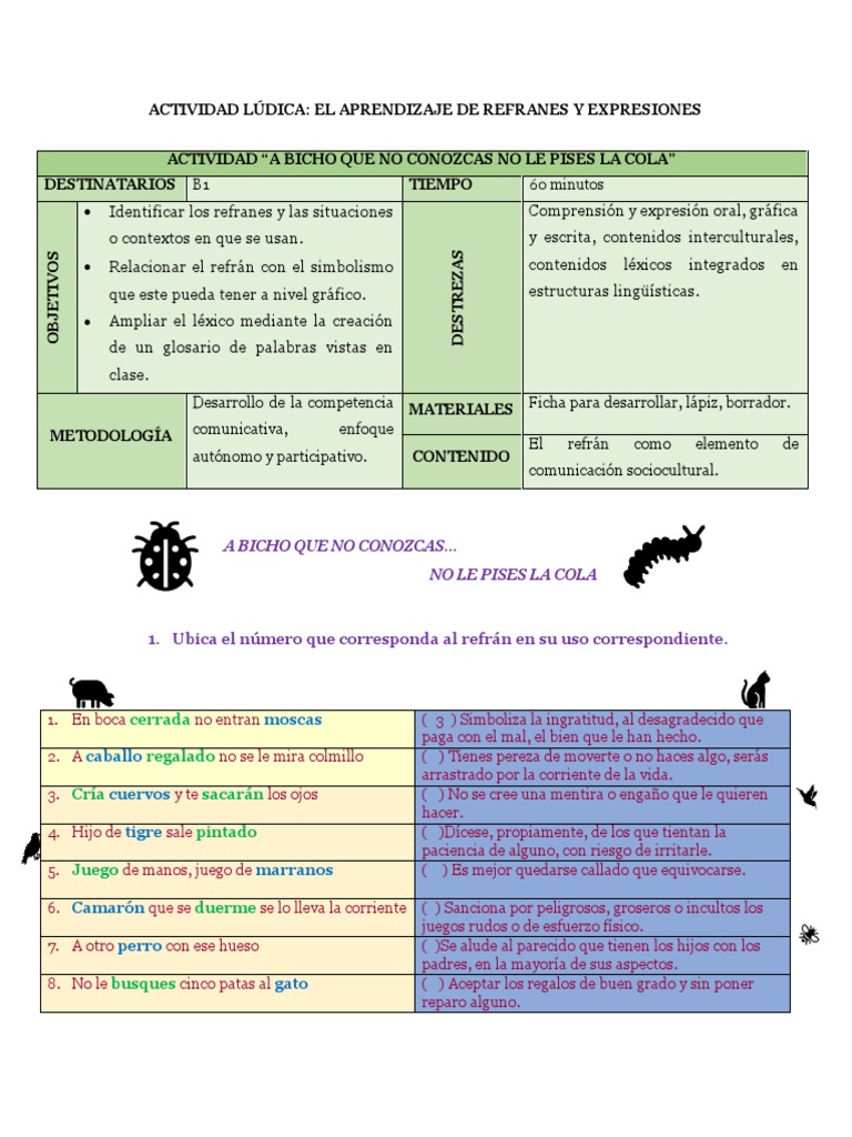 Actividad Didáctica Los Refranes | PDF