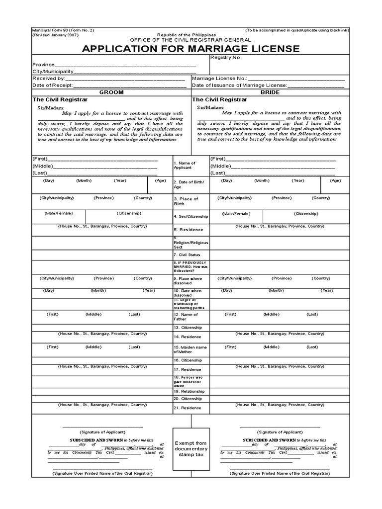 MARRIAGE - LICENSE - Application Form | PDF | Marriage License ...