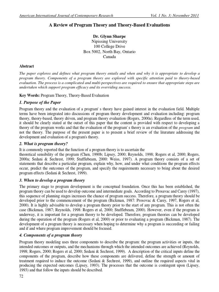 A Review of Program Theory (Sharpe, 2011) | PDF | Evaluation | Theory