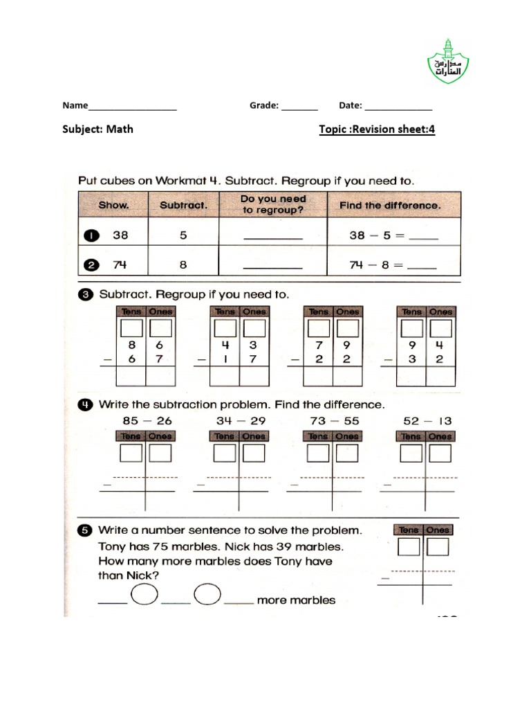 G2 - Math Revision (Worksheets 4 To 5) | PDF