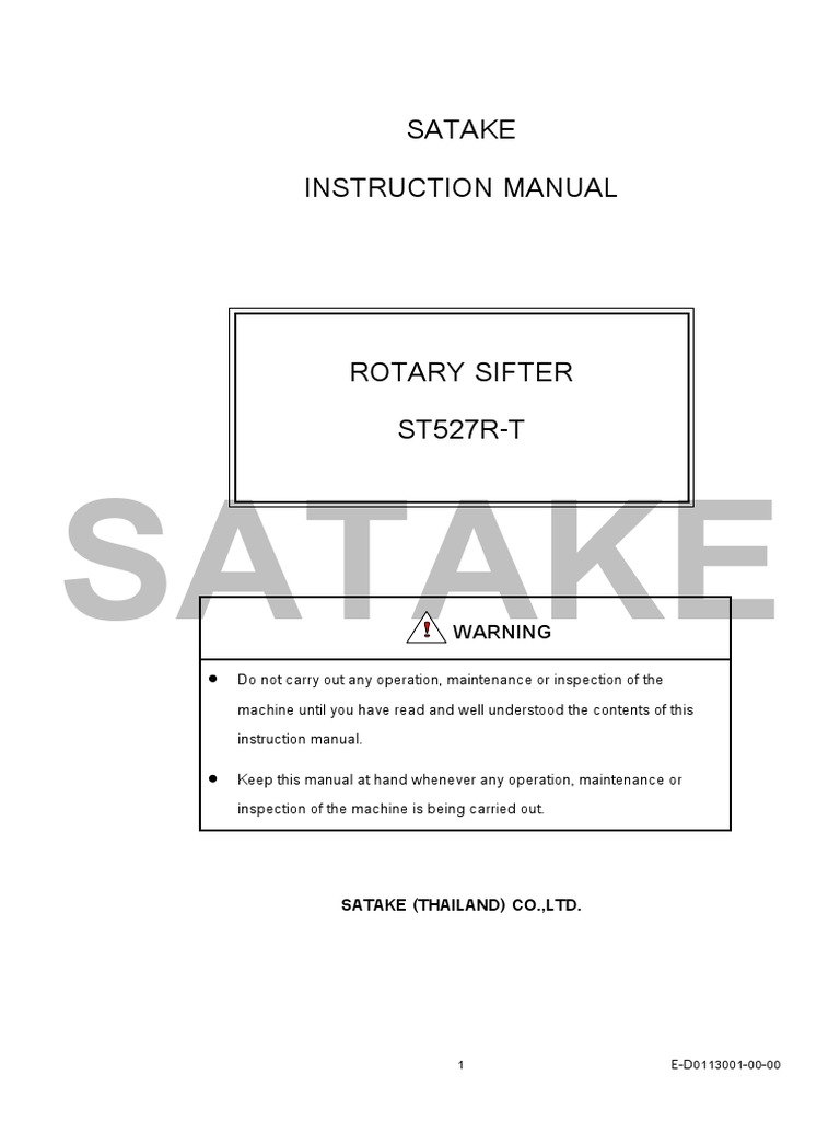 Satake Rotary Sifter Manual | PDF | Belt (Mechanical) | Bearing ...