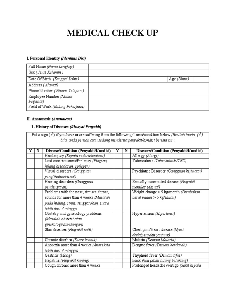 Form Medical Check Up | PDF