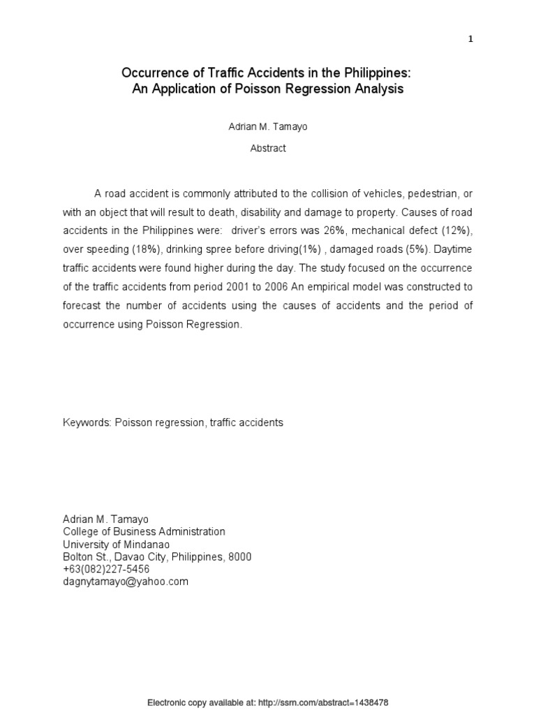 Occurrence of Traffic Accidents in The Philippines An Applicatio | PDF | Traffic Collision ...