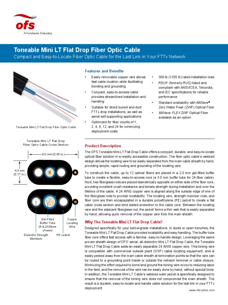 Toneable Mini LT Flat Drop Fiber Optic Cable | PDF | Optical Fiber | Attenuation