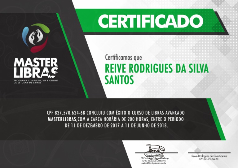 Certificado Master Libras PDF | PDF
