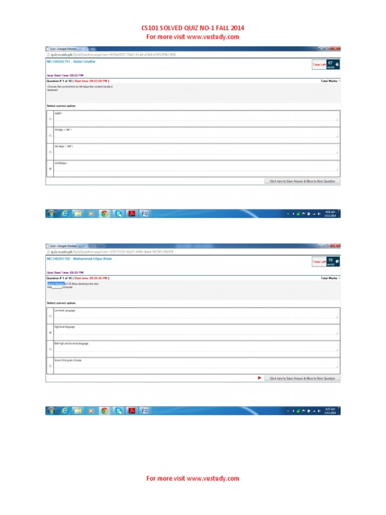 Cs101 Solved Quiz No-1 Fall 2014 | PDF