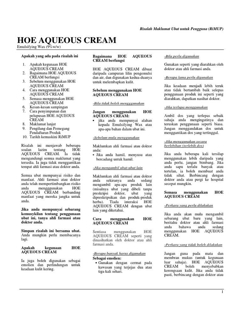 Hoe Aqueous Cream Emulsifying Wax HOE PHARMACEUTICALS SDN BHD 7may2018 ...