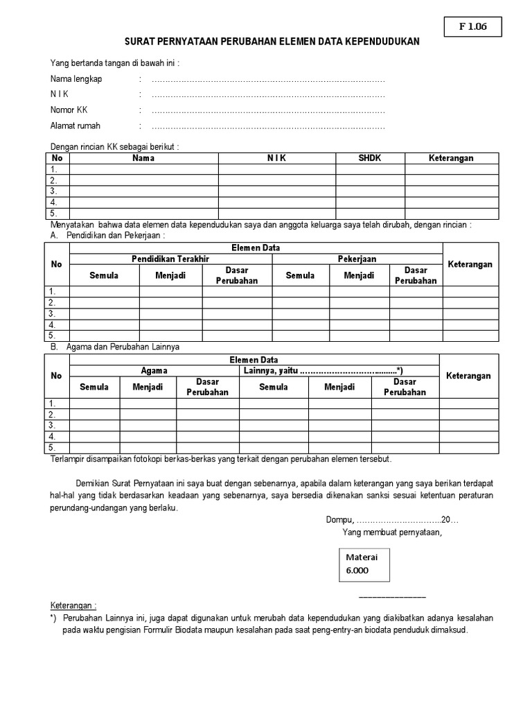 Formulir F1 06 Pdf