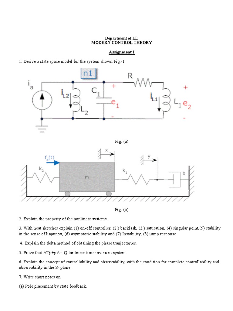 Assignment I: Department of EE Modern Control Theory | PDF