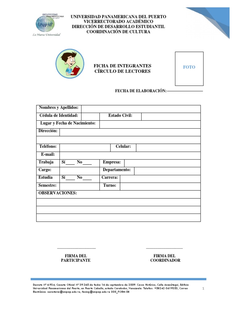 Ficha de Integrantes Círculo de Lectores | PDF