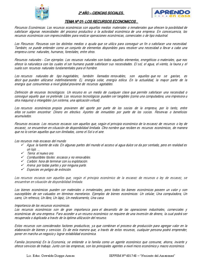 Recursos Económicos y su Importancia | PDF | Factores de producción ...