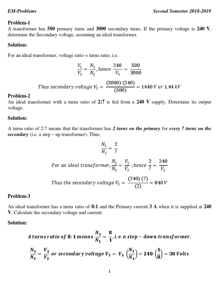 Transformer Problems 2018 2019 | PDF | Transformer | Electromagnetism