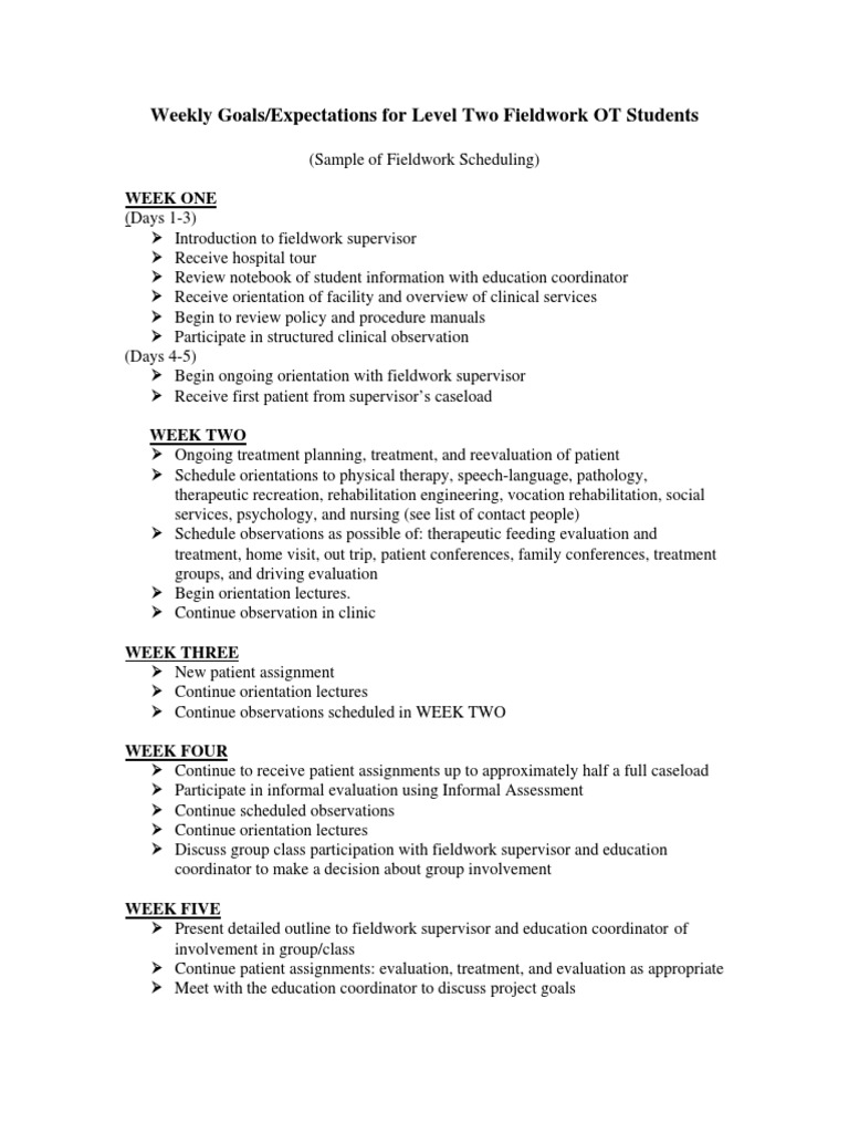 Sample of Fieldwork Scheduling | PDF | Physical Therapy | Health Sciences