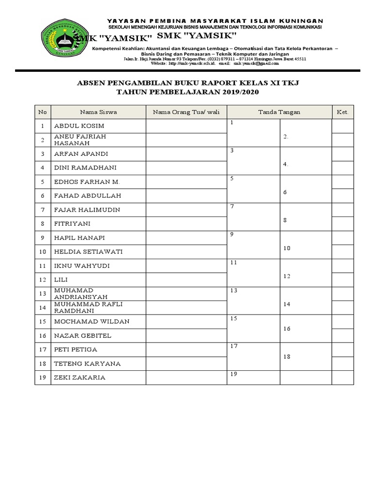 Daftar Pengambilan Raport | PDF