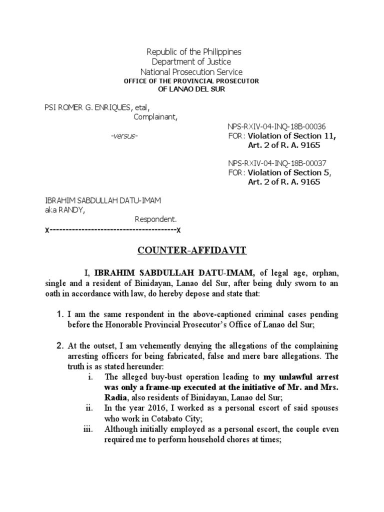 Counter-Affidavit: Republic of The Philippines Department of Justice ...