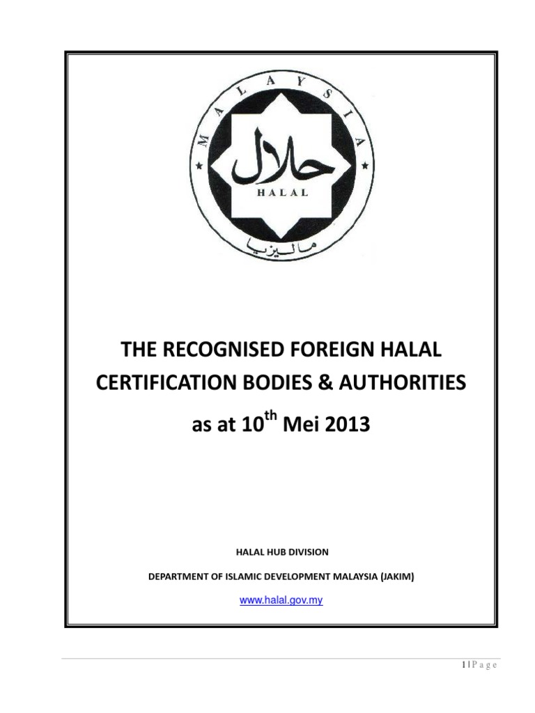 The Recognised Foreign Halal Certification Bodies & Authorities Asat10 Mei 2013 | PDF ...