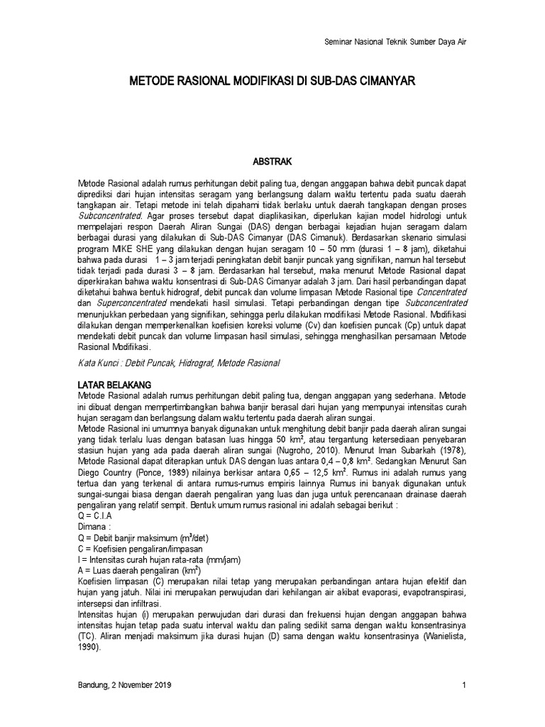 Metode Rasional Modifikasi Di Sub-Das Cimanyar: Subconcentrated | PDF