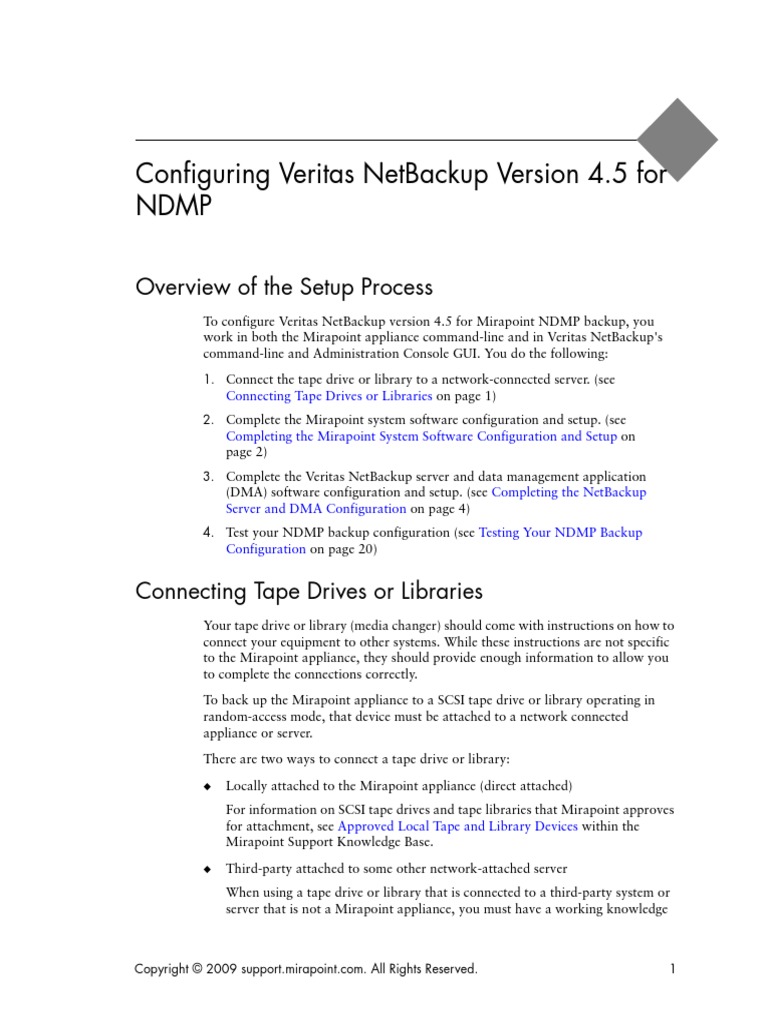 Configuring Veritas Netbackup Version 4.5 For NDMP: Overview of The ...
