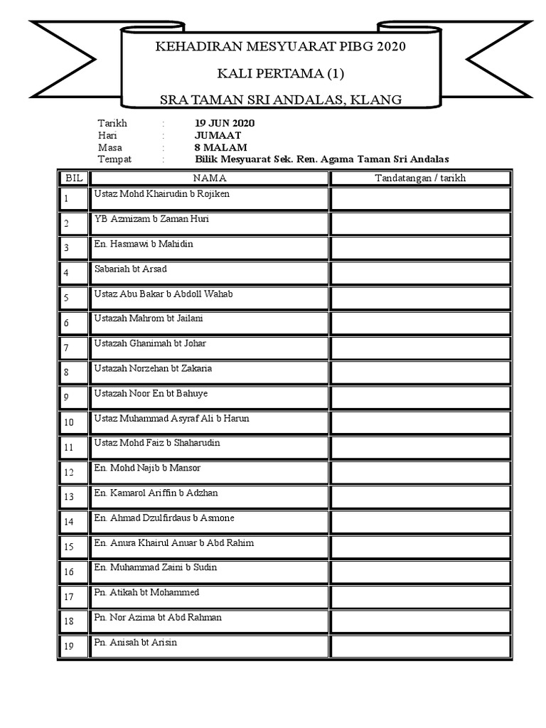 Rekod Kehadiran Mesyuarat 2020 | PDF