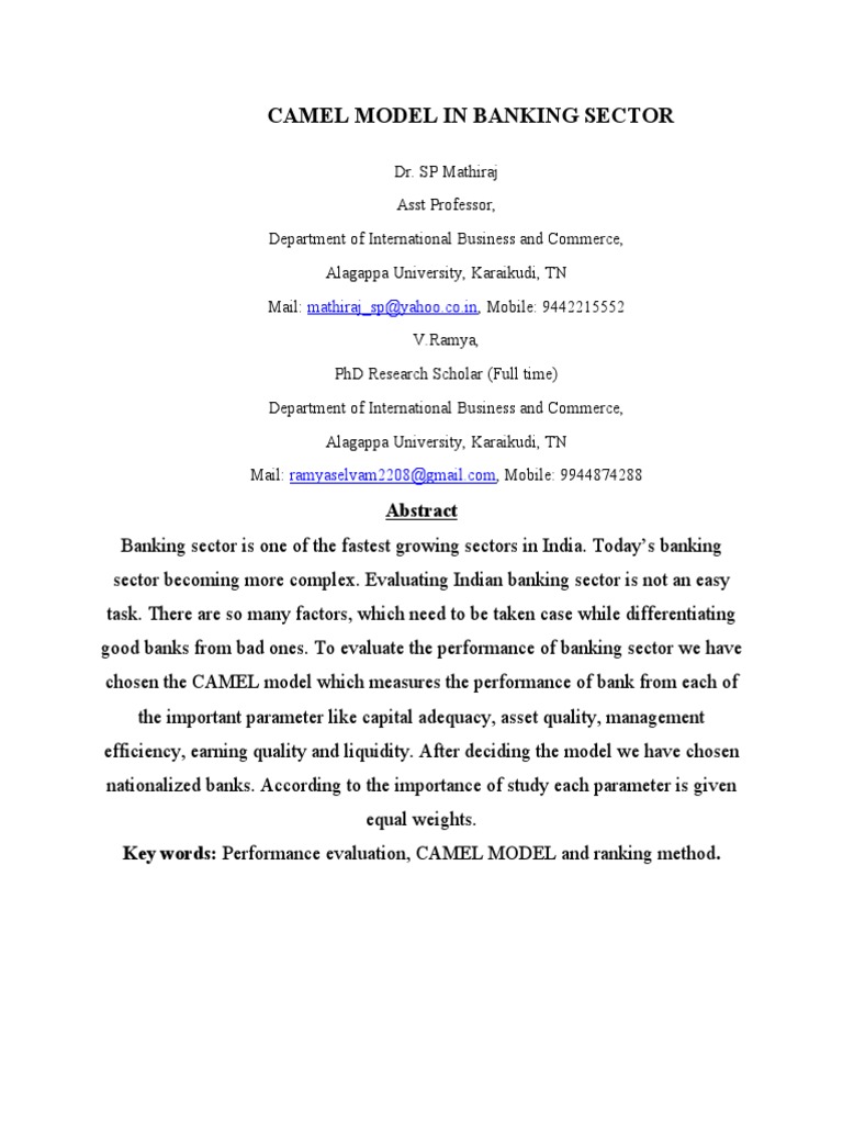 Camel Model in Banking Sector: Mathiraj - Sp@yahoo - Co.in | PDF ...