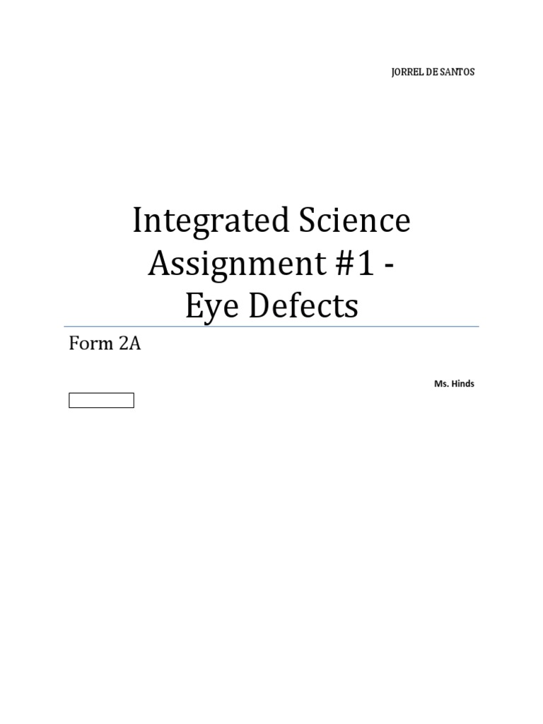 Integrated Science Assignment #1 - Eye Defects: Form 2A | PDF ...
