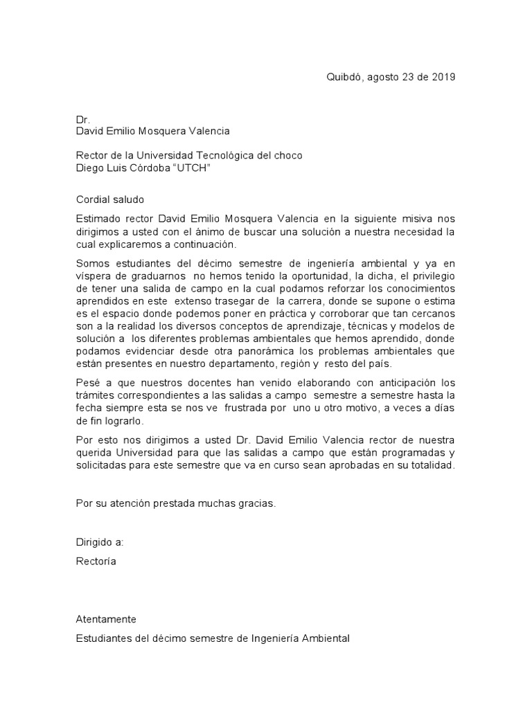 Carta Dirigida A El Rector David Emilio UTCH - 2 | PDF