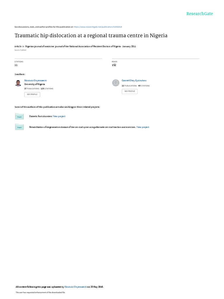 Traumatic Hip Dislocation | PDF